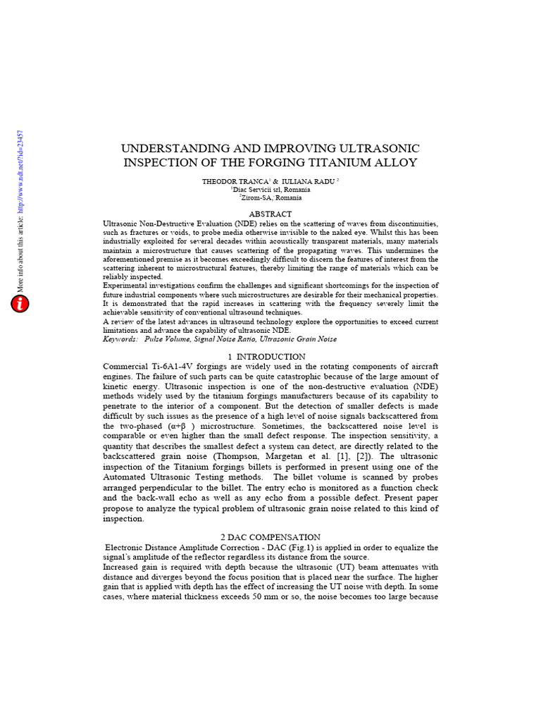 Understanding and Improving Ultrasonic Inspection of the Forging ...