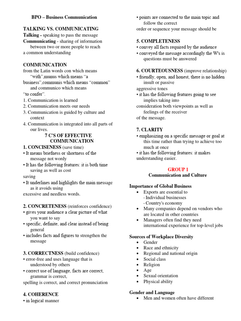 Bpo Reviewer Midterm | PDF | Communication | Nonverbal Communication