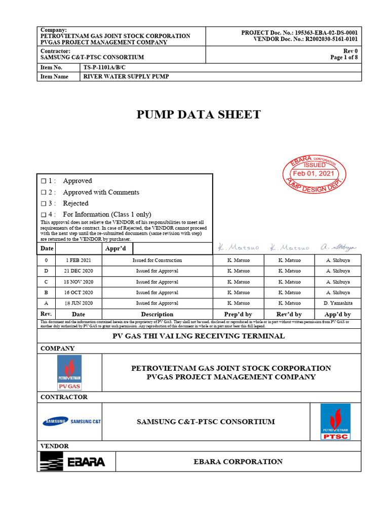 195363-EBA-02-DS-0001 - PUMP DATA SHEET - Rev.0 | Download Free PDF | Pipe (Fluid Conveyance ...