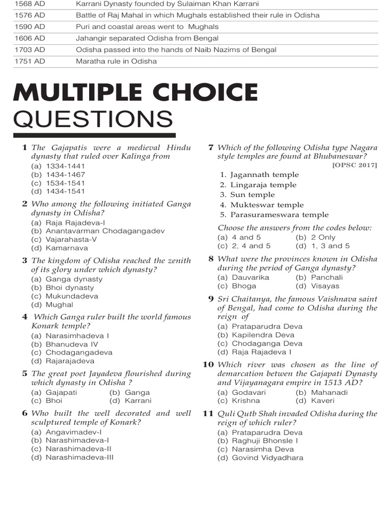 Odisha Mediaeval MCQs | PDF | South Asia