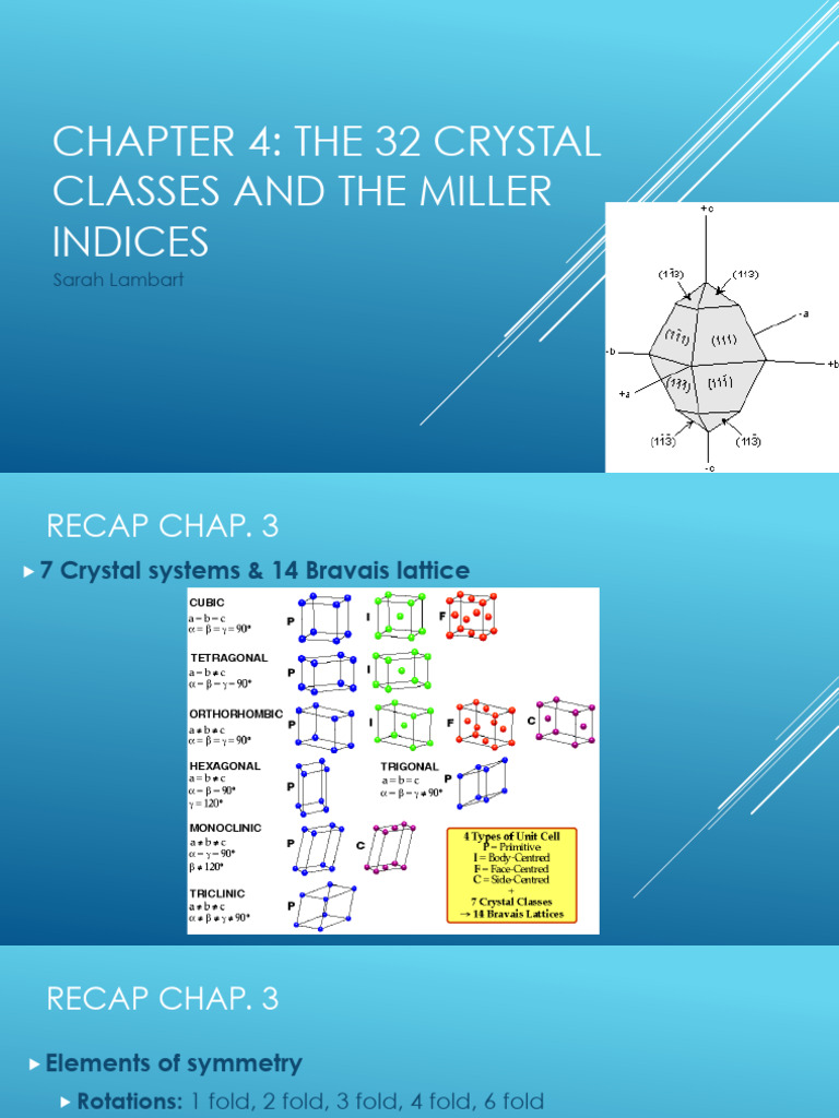 The 32 Classes and Miller Indices - Lambart | PDF | Crystal Structure ...