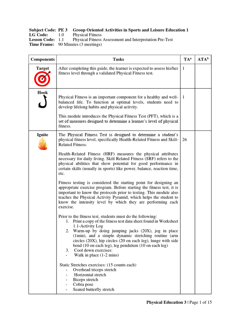SLG 1.1 Physical Fitness Assessment and Interpretation Pre-Test | PDF ...