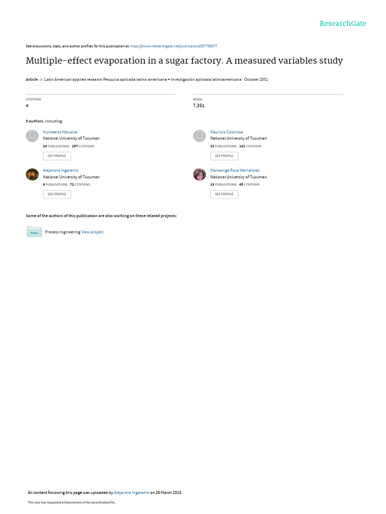 Multiple-Effect Evaporation in A Sugar Factory A M | PDF