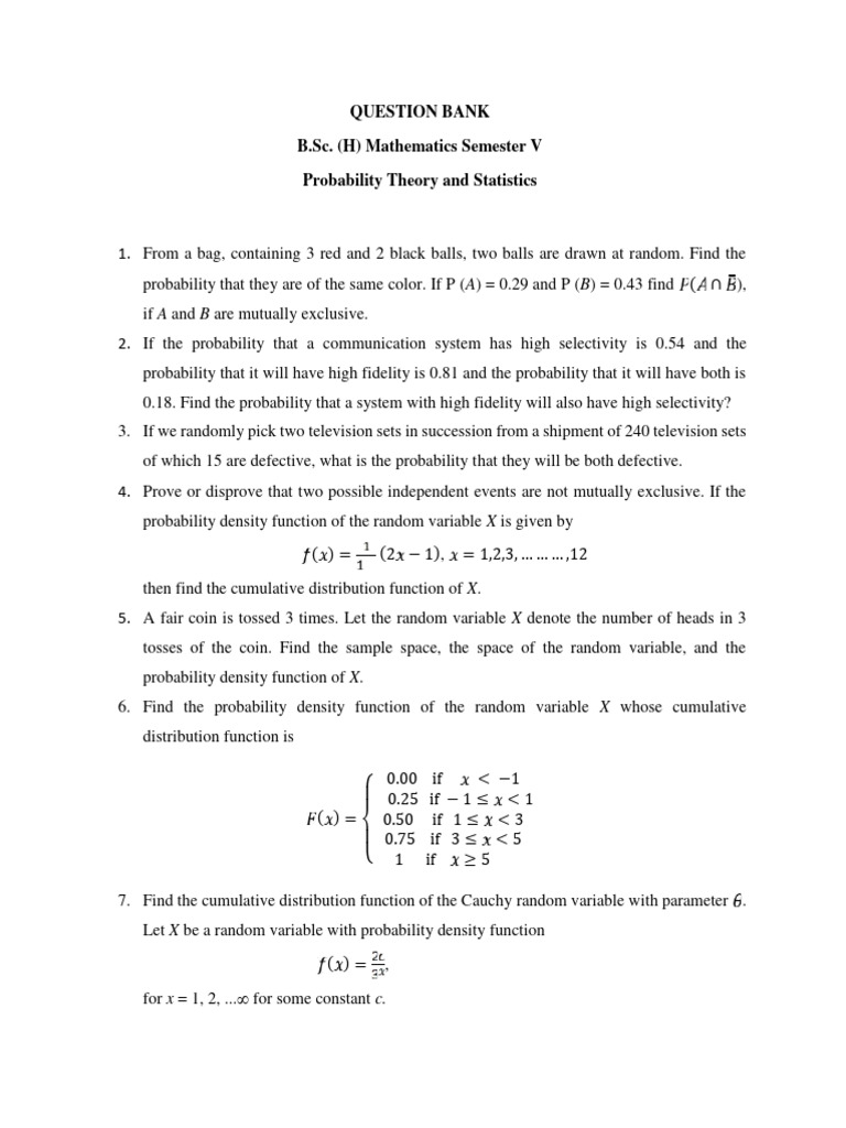 CBCS Sem V - Probability Theory and Statistics Question Bank For Sem 5 Uploaded by Navdeep ...