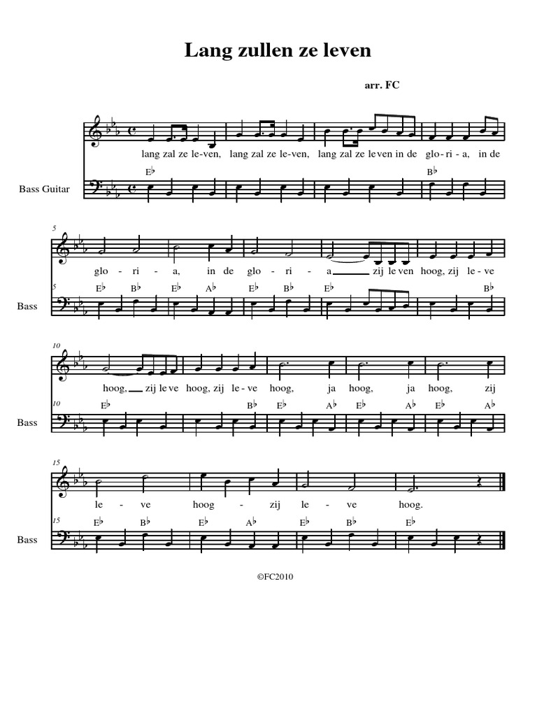 Lang Zal Ze Leven Bas en Gitaarakkoorden | PDF