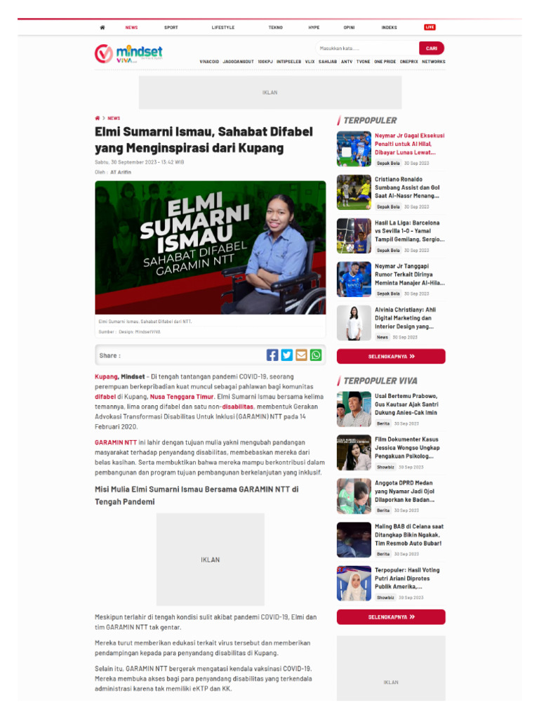 Elmi Sumarni Ismau, Sahabat Difabel yang Menginspirasi dari Kupang | PDF