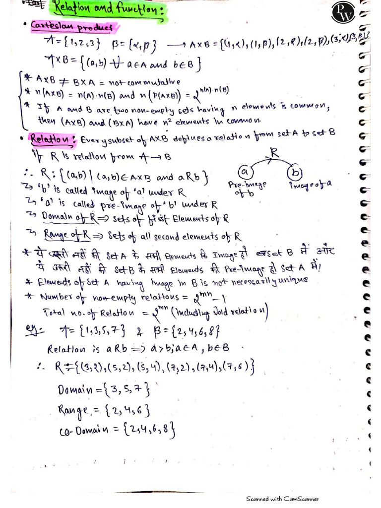 Relations And Functions Handwritten Notes Lakshya Jee 2024 Pdf