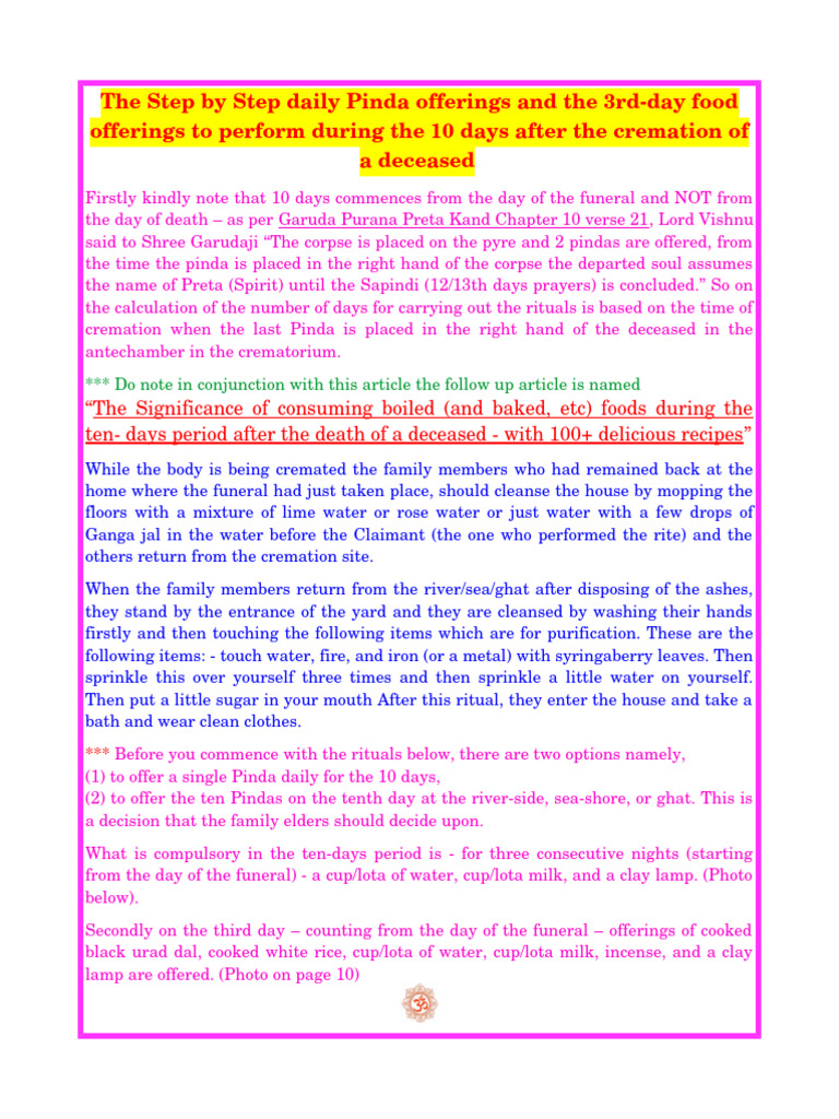 The Step by Step Daily Pinda Offerings and The 3rd Day Food Offerings To Perform During The 10 ...