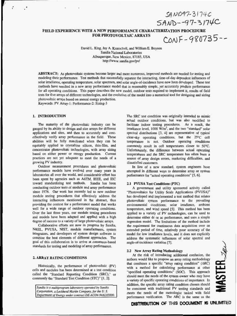 Field Experience With A New Performance Characterization Procedure For ... Field Experience With A New Performance Characterization Procedure For ...