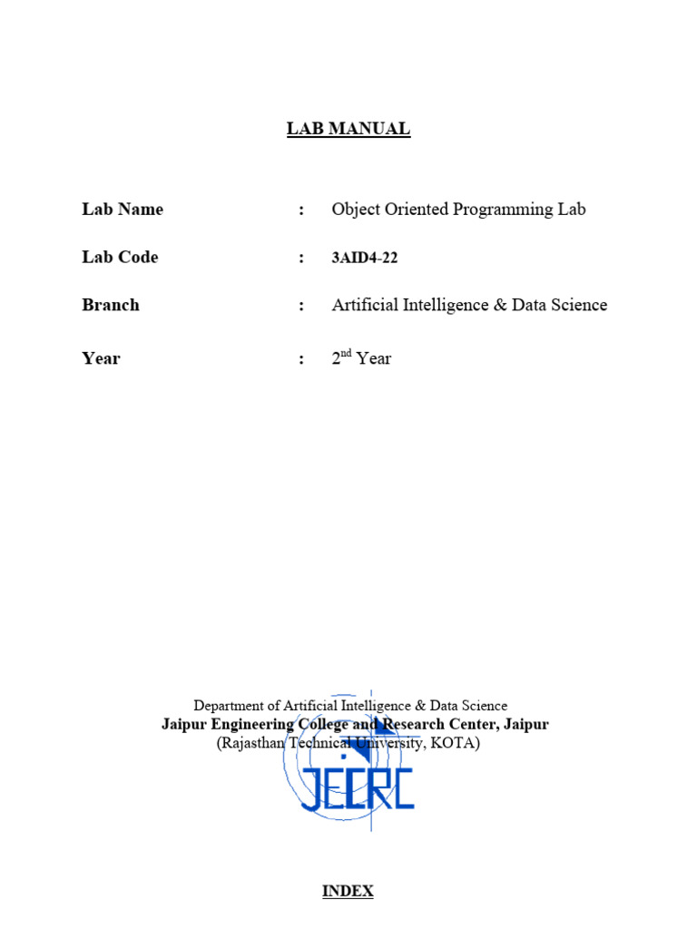Final Object Oriented Programming Lab Manual Pdf C Method 