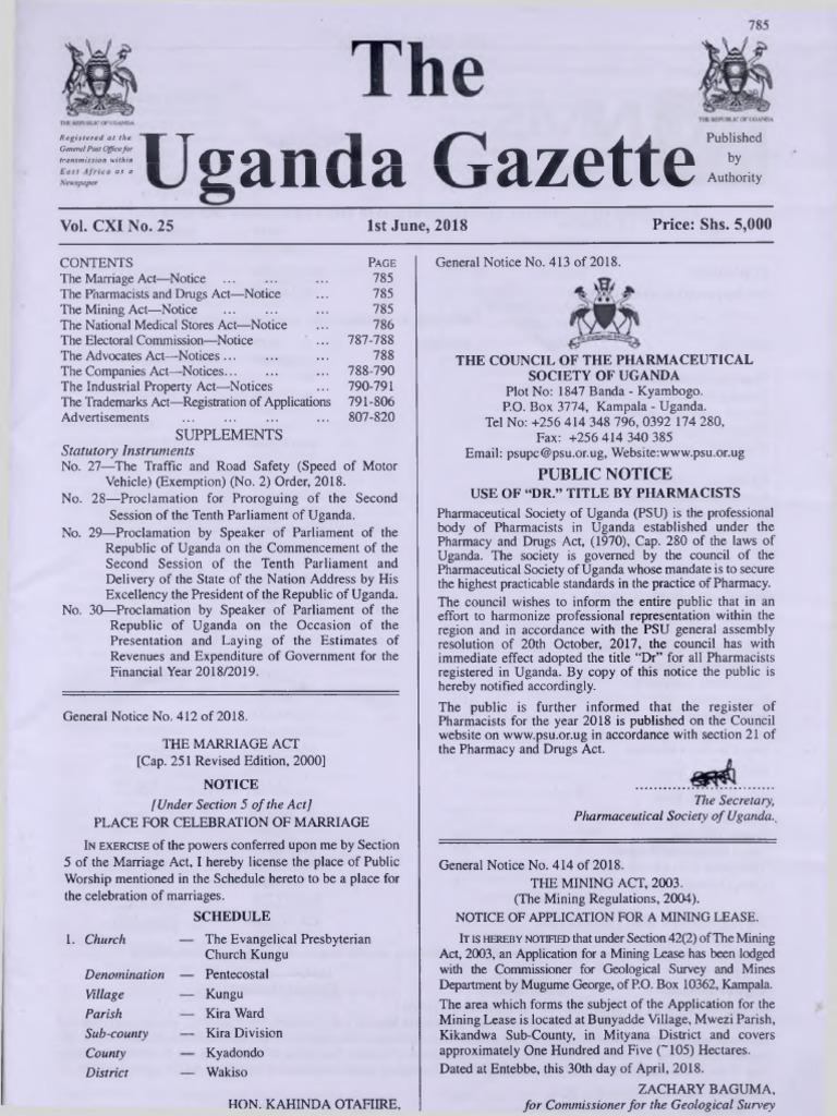 Uganda Gazette: Pharmacists' Title Update | PDF | Pharmacist | Equity ...