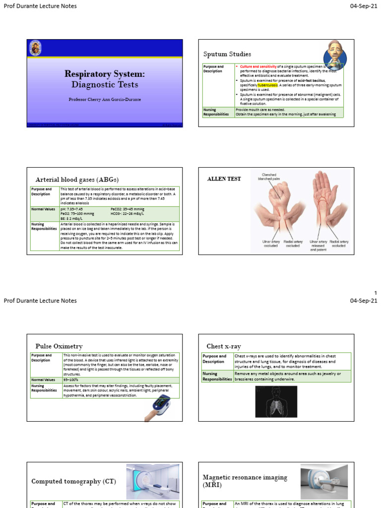 2-Respiratory System Diagnostic Tests | PDF | Ct Scan | Magnetic ...