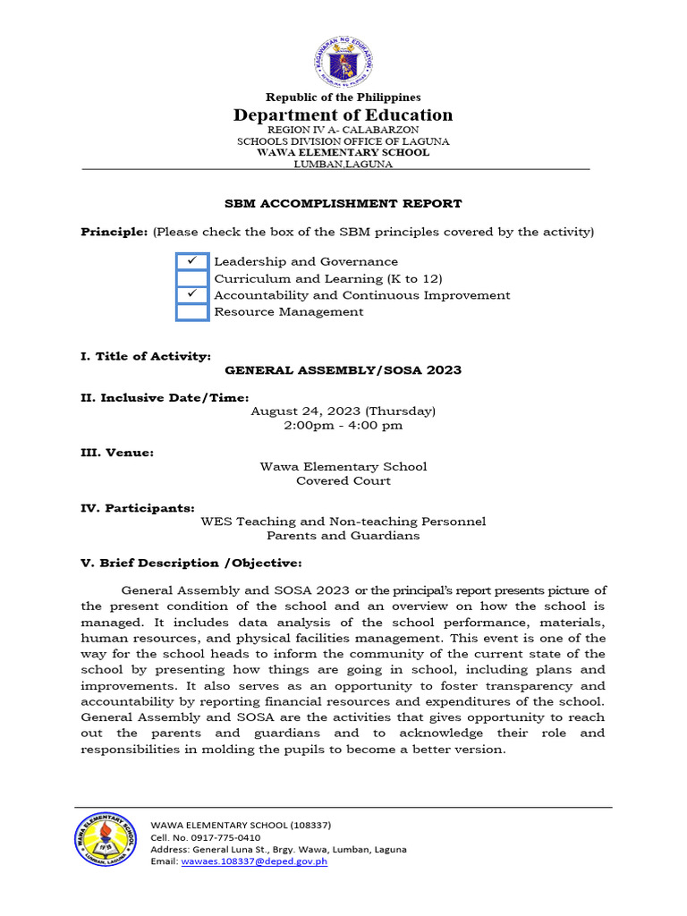 Accomplishment-report-On-general Assembly & Sosa 2023 | PDF | Wellness