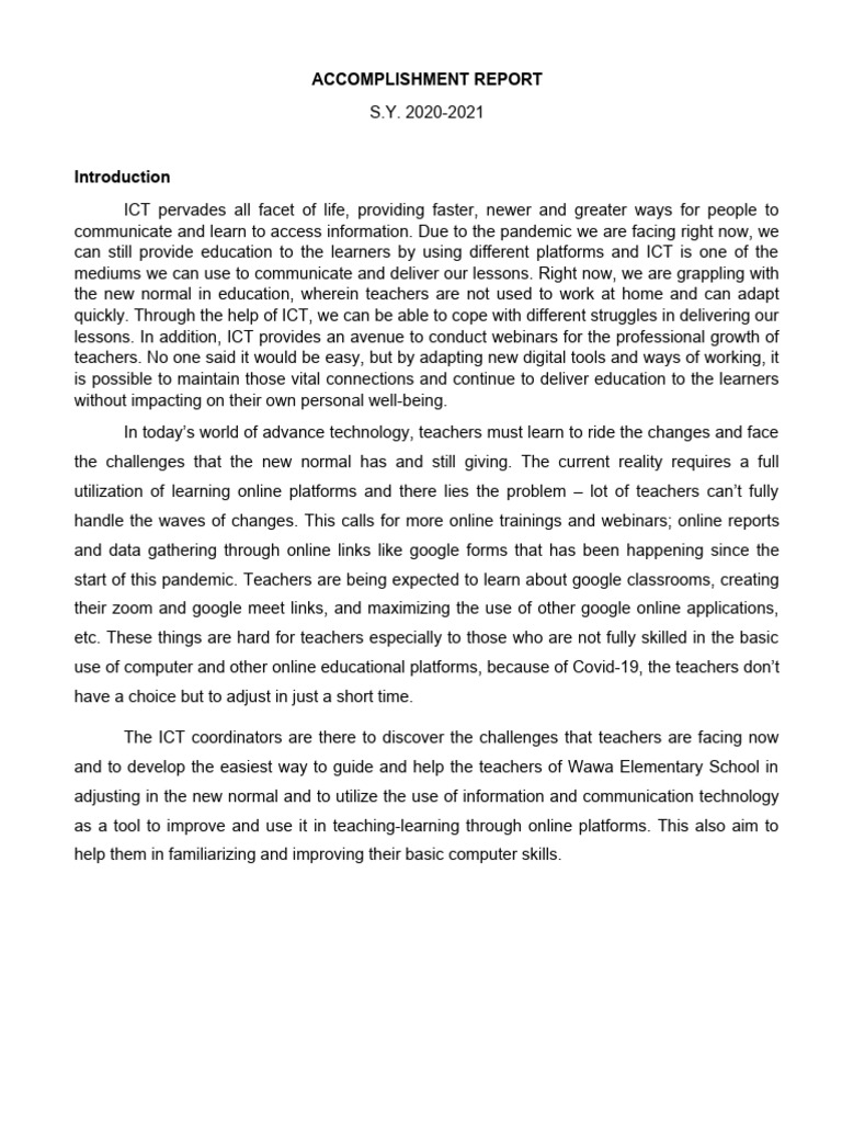 ACCOMPLISHMENT REPORT Ict | PDF | Educational Technology | Teachers