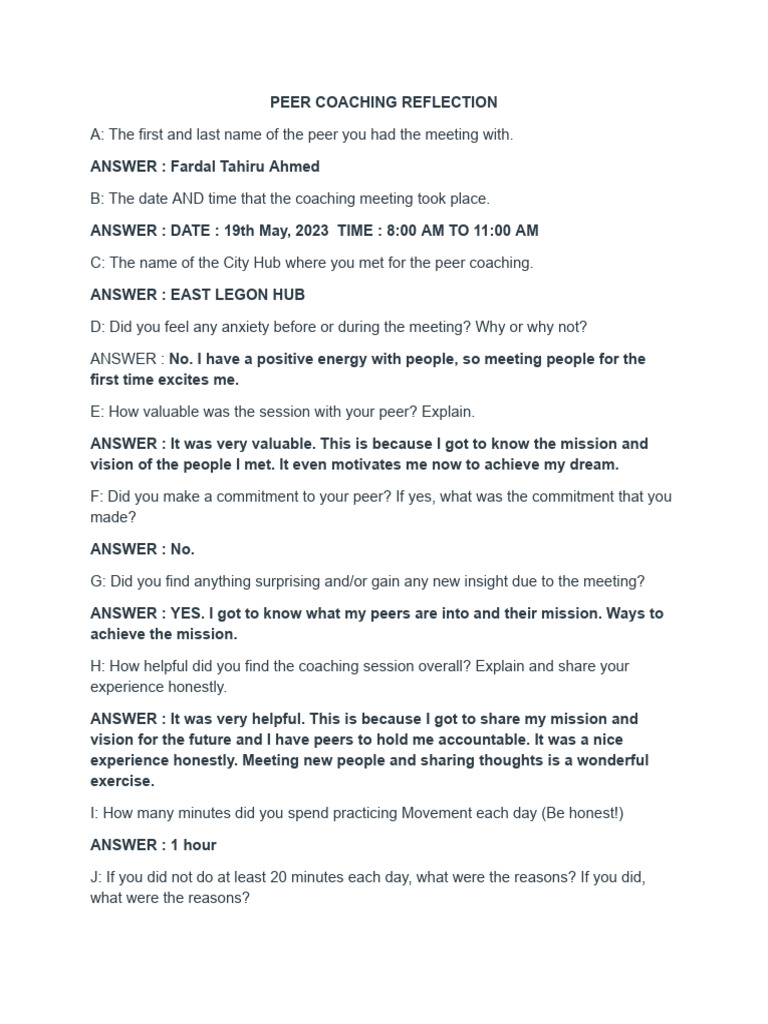 Peer Coaching Reflection on Leadership | PDF | Leadership | Psychological Concepts