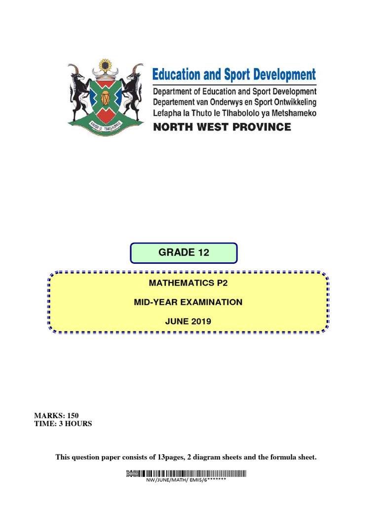 Mathematics GR 12 Paper 2 | PDF | Circle | Cartesian Coordinate System