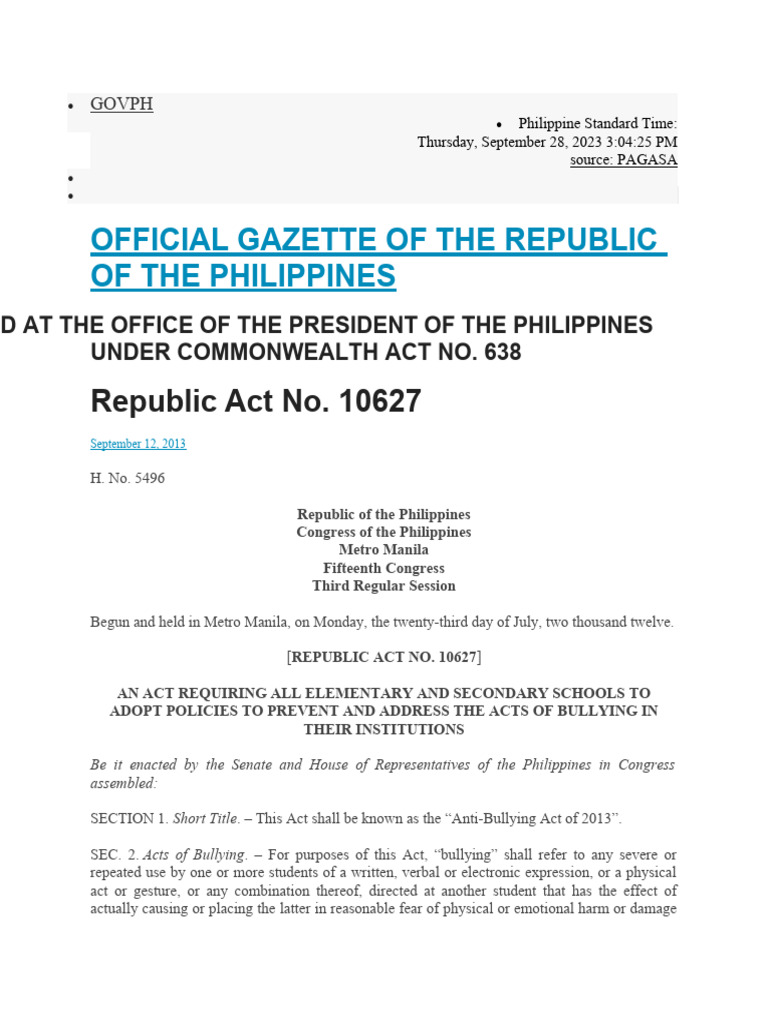 Ra 10627 | PDF | Bullying | Cyberbullying