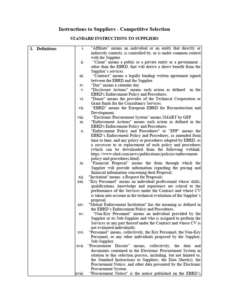 EBRD Supplier Selection Instructions | PDF | Procurement | Taxes