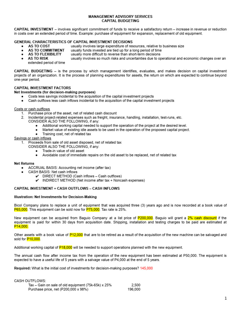 Capital Budgeting & Investment Guide | PDF | Net Present Value ...