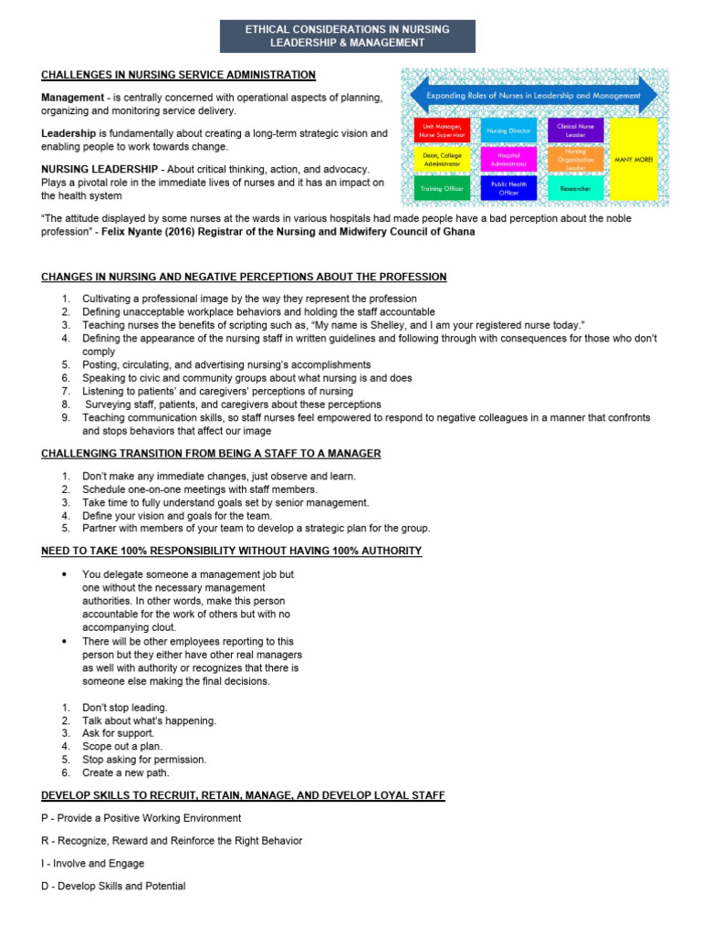 Ethical Considerations in Nursing Leadership & Management | PDF
