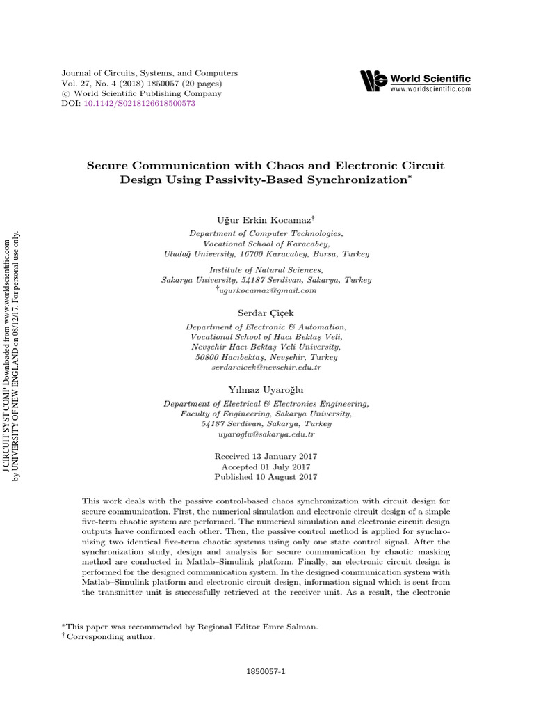 Secure Communication With Chaos and Electronic Circuit | PDF | Chaos Theory | Electrical Network