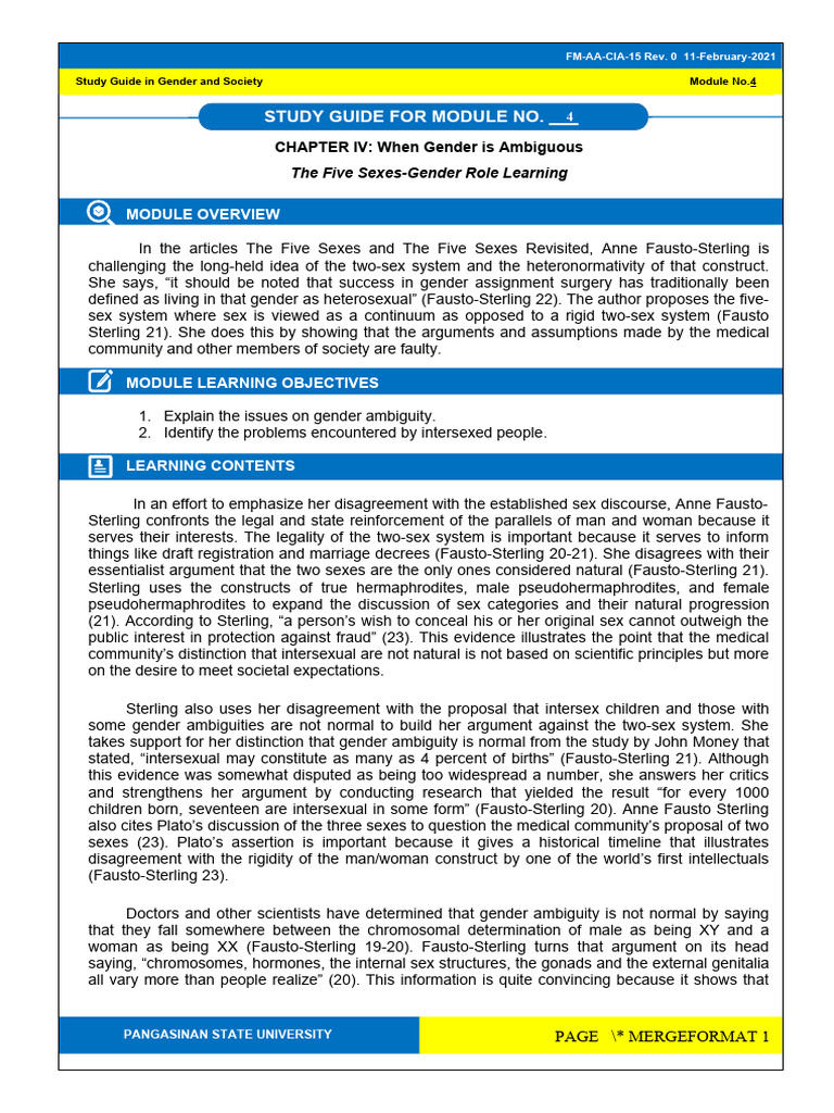 Gee2 Module 4 The Five Sexes Gender Learning Pdf 