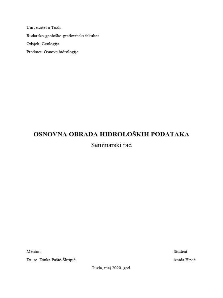 Osnovna Obrada Hidroloskih Podataka | PDF