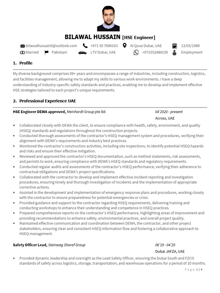Bilawal Hussain Cv Pdf Safety Employment