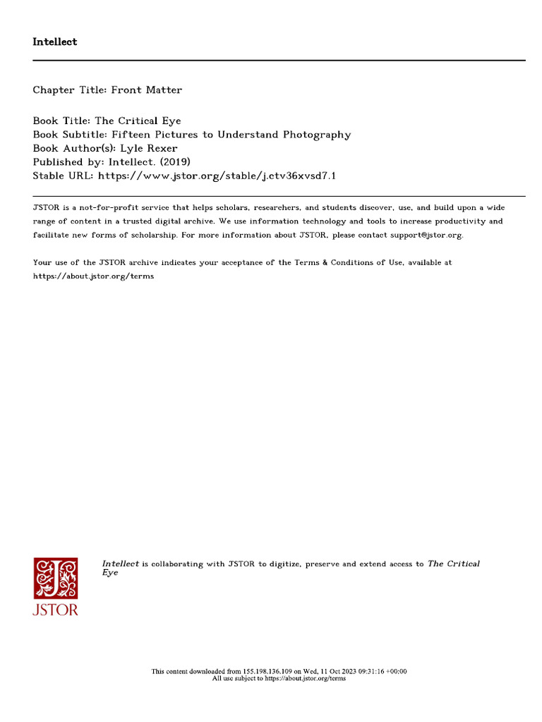 The Critical Eye - Fifteen Pictures To Understand Photography | PDF