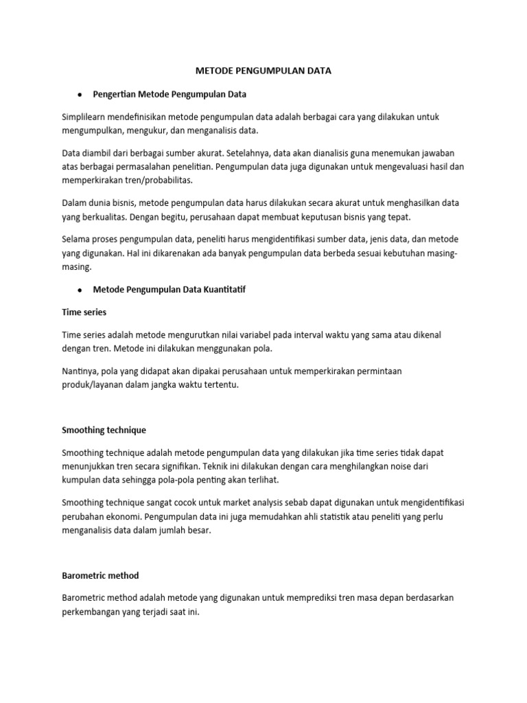 METODE Pengumpulan Data | PDF