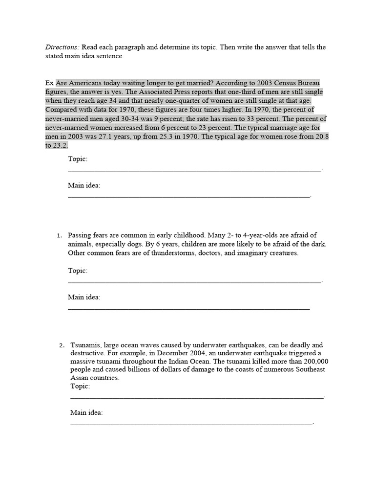 Finding Topic and Main Idea Test | PDF