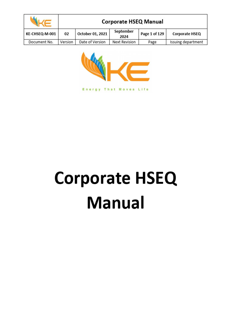 Corporate HSEQ Manual | PDF | Occupational Safety And Health | Electric ...