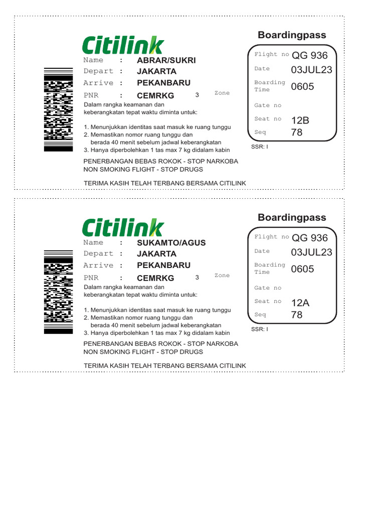 Citilink Boarding Cgk-Pku | PDF