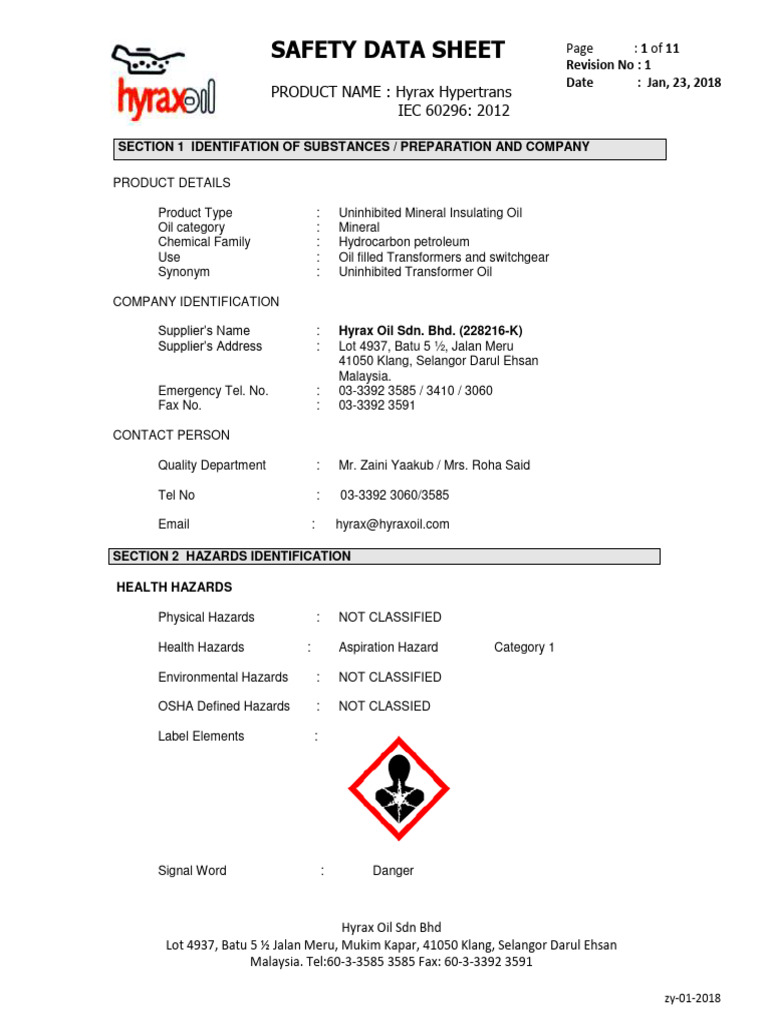 Hyrax Hypertrans Safety Data Sheet | PDF | Toxicity | Hazards