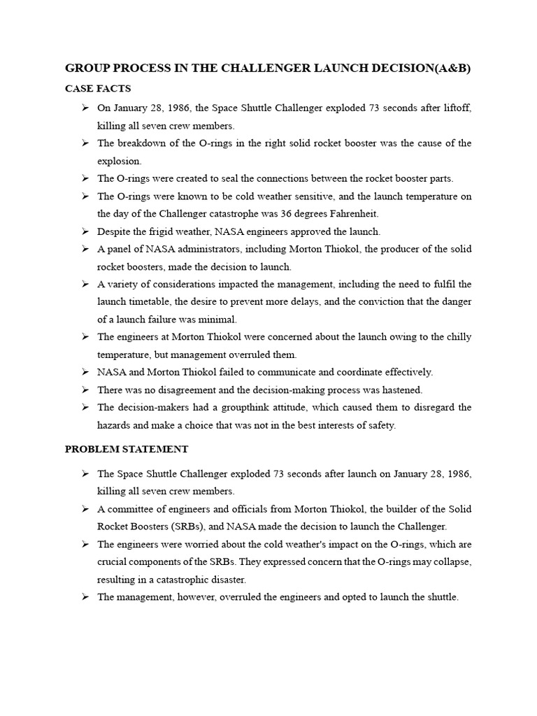 Group Process in The Challenger Launch Decision - 2328044 | PDF | Space ...