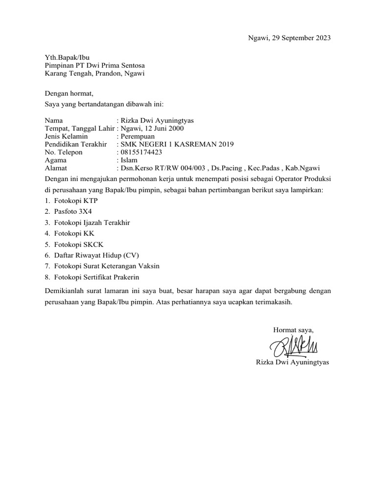 Rizka PT Dwi Prima Sentosa | PDF