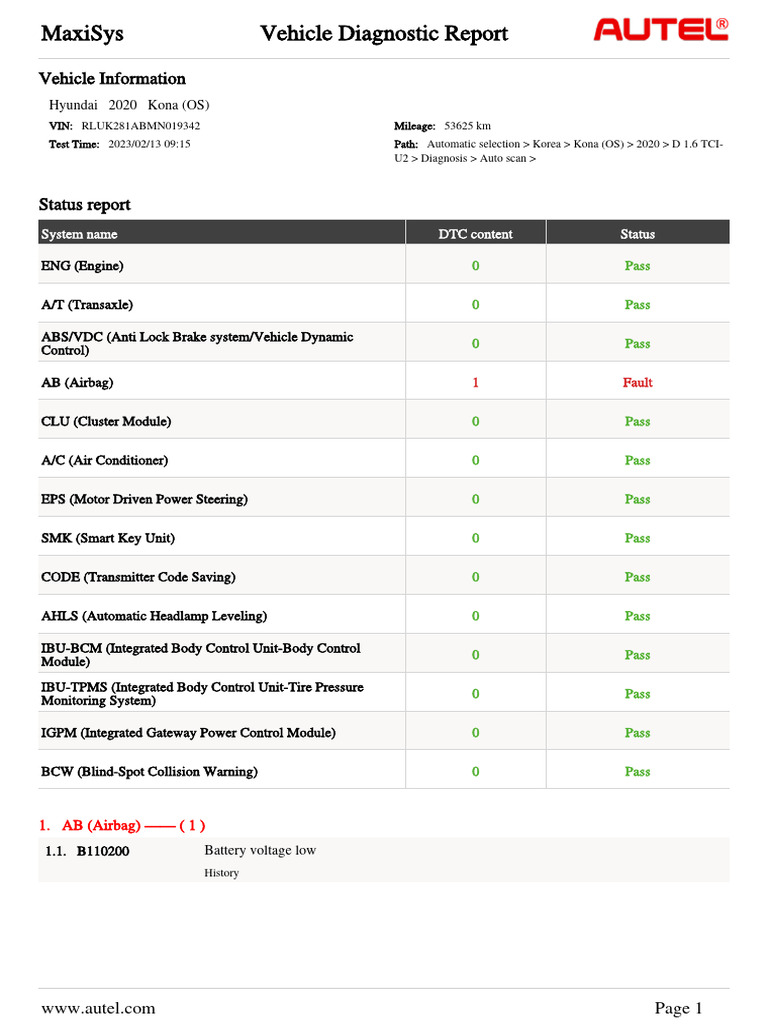 Maxisys Vehicle Diagnostic Report | PDF