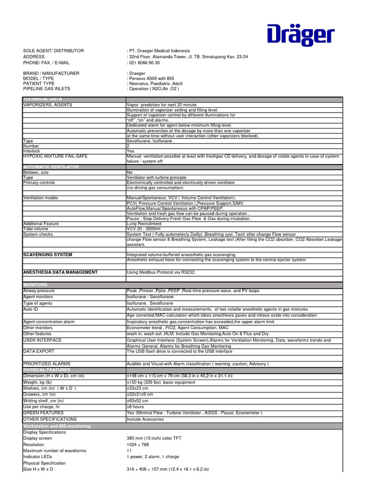 Specification Perseus A500 BIS | PDF