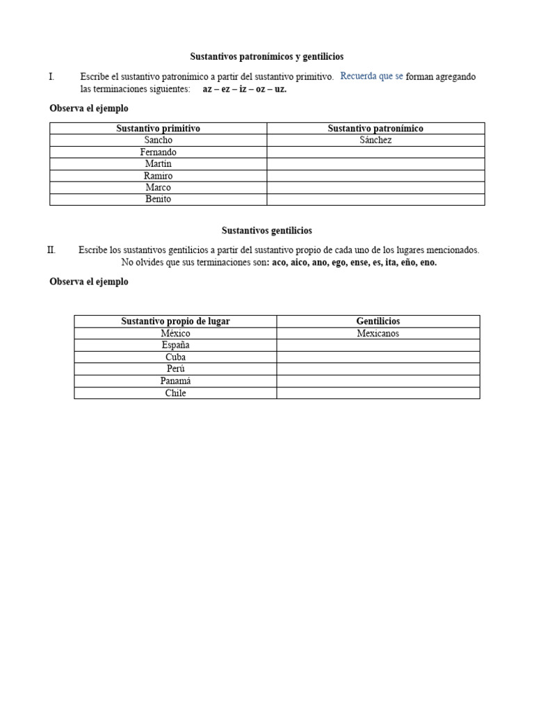 Sustantivos Patronímicos y Gentilicios | PDF