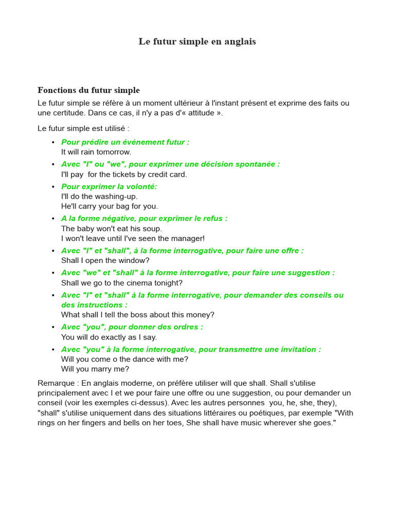 Comprendre le futur simple en anglais | PDF