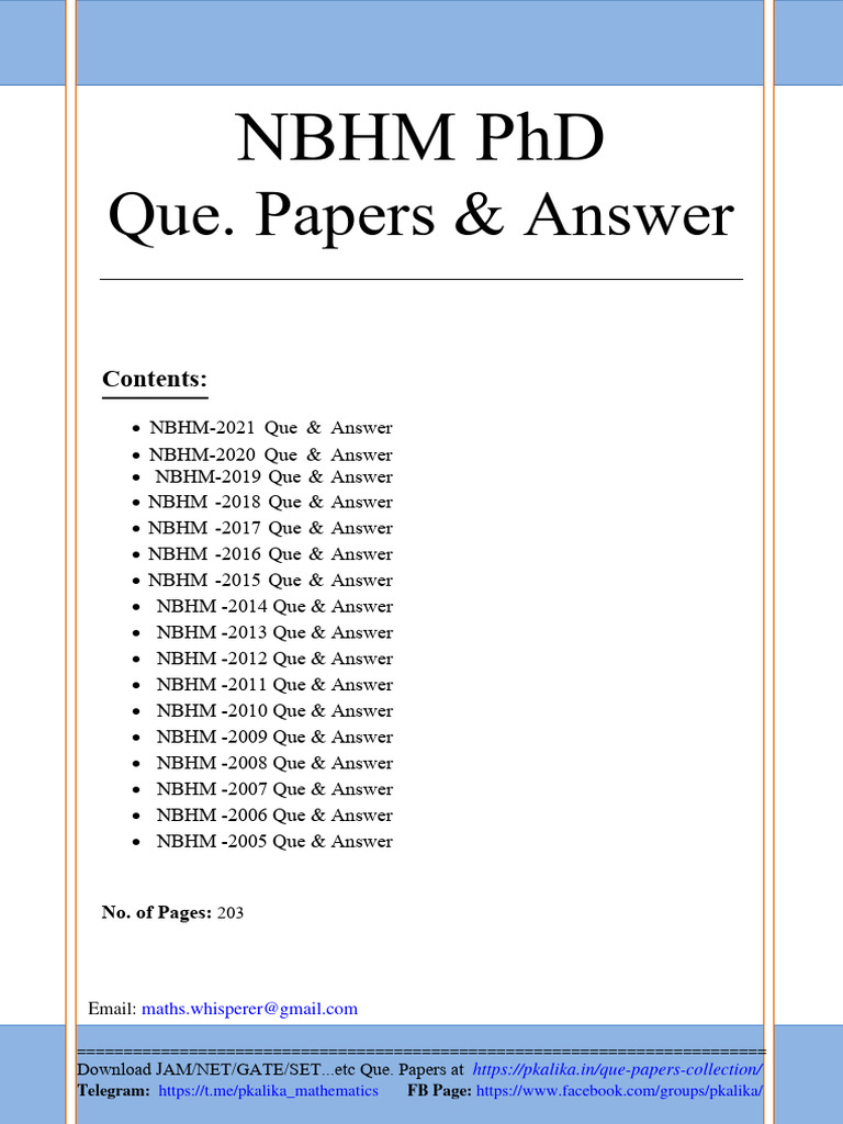 NBHM PHD 2021 2005 With Ans 203pages | PDF