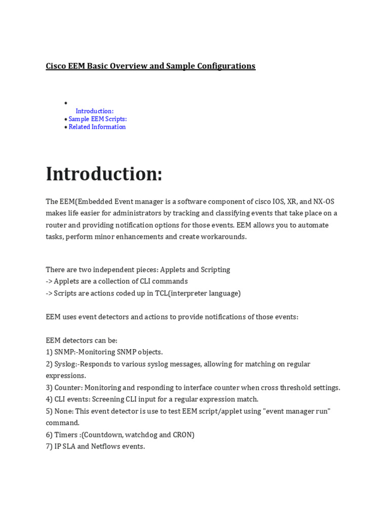 Cisco EEM Basic Overview and Sample Configurations | PDF | Command Line Interface | Internet ...