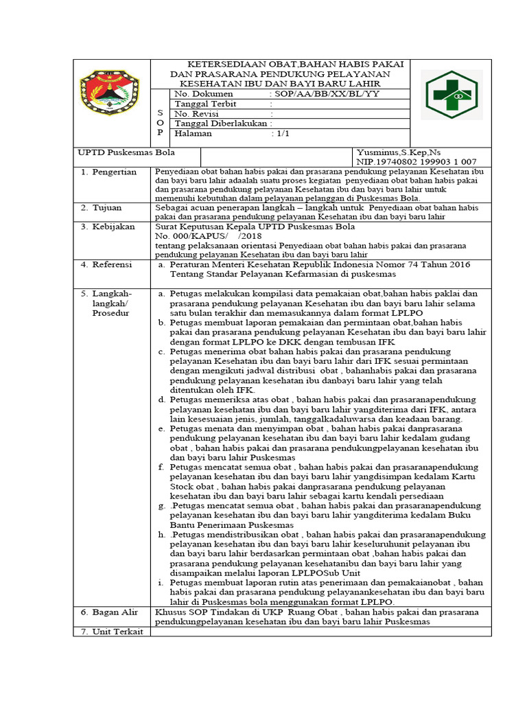 SOP Ketersediaan Obat Dan BHP | PDF | Kesehatan Holistik | Sains & Matematika