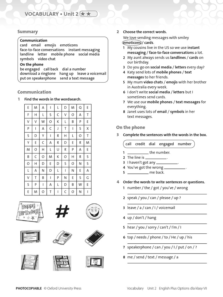 English Plus Options g7 Vocab Two Star Unit 2 | Download Free PDF | Text Messaging | World Wide Web