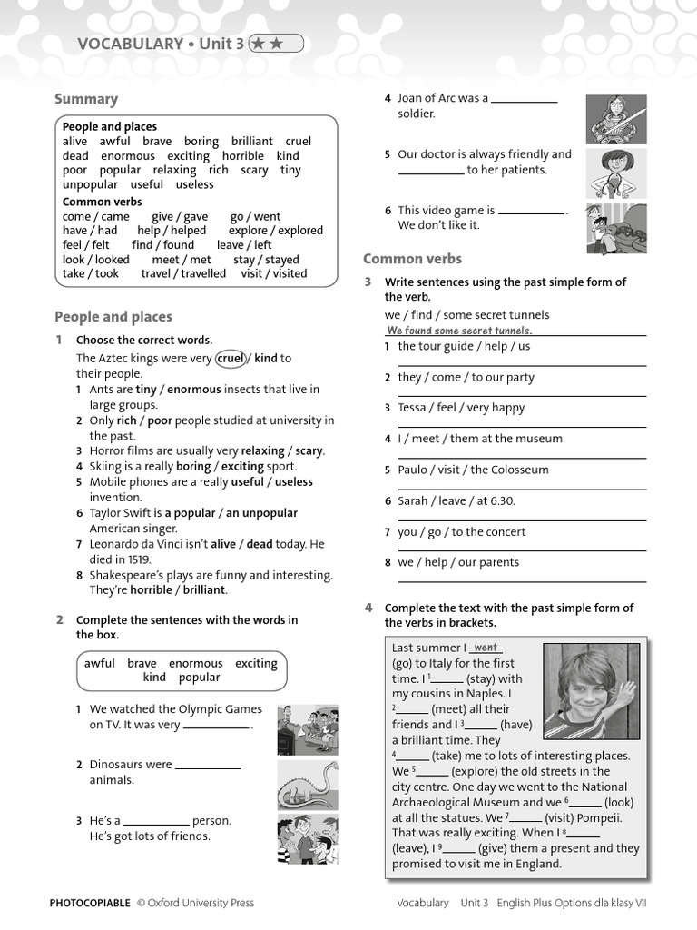 English Plus Options g7 Vocab Two Star Unit 3 | PDF