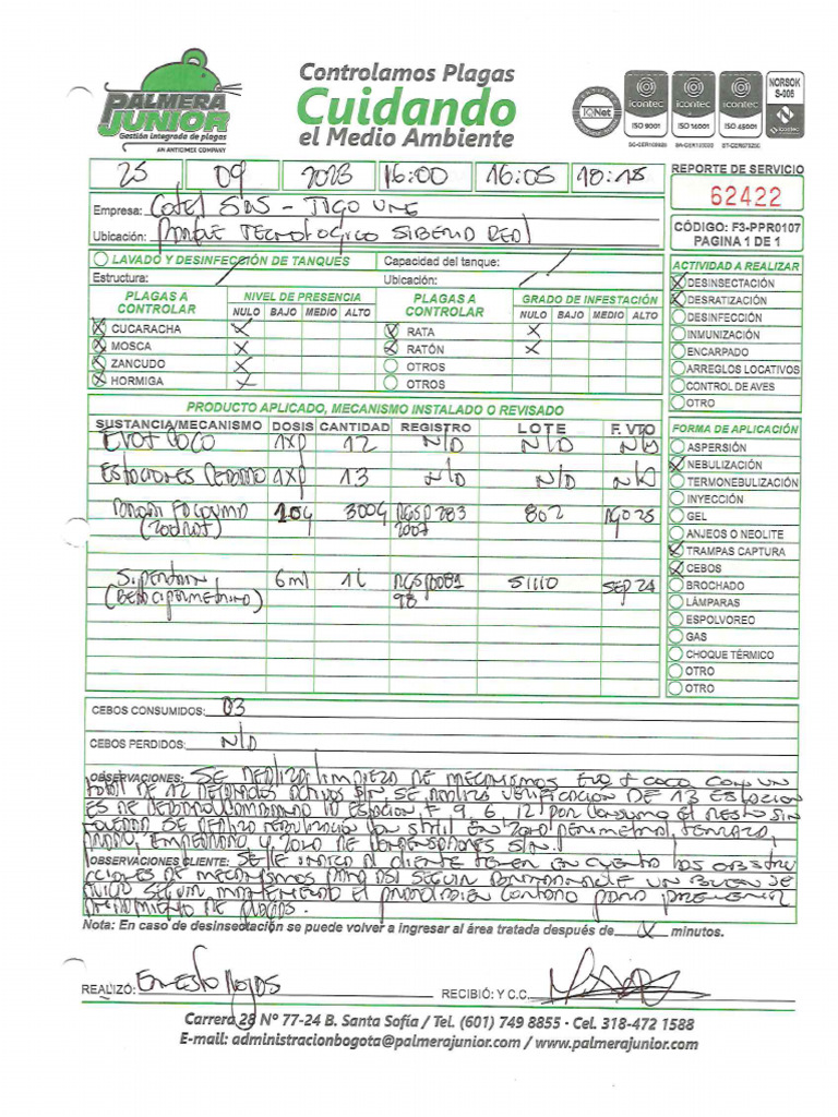 Reporte Tecnico Palmera Junior 25-09-2023 | PDF