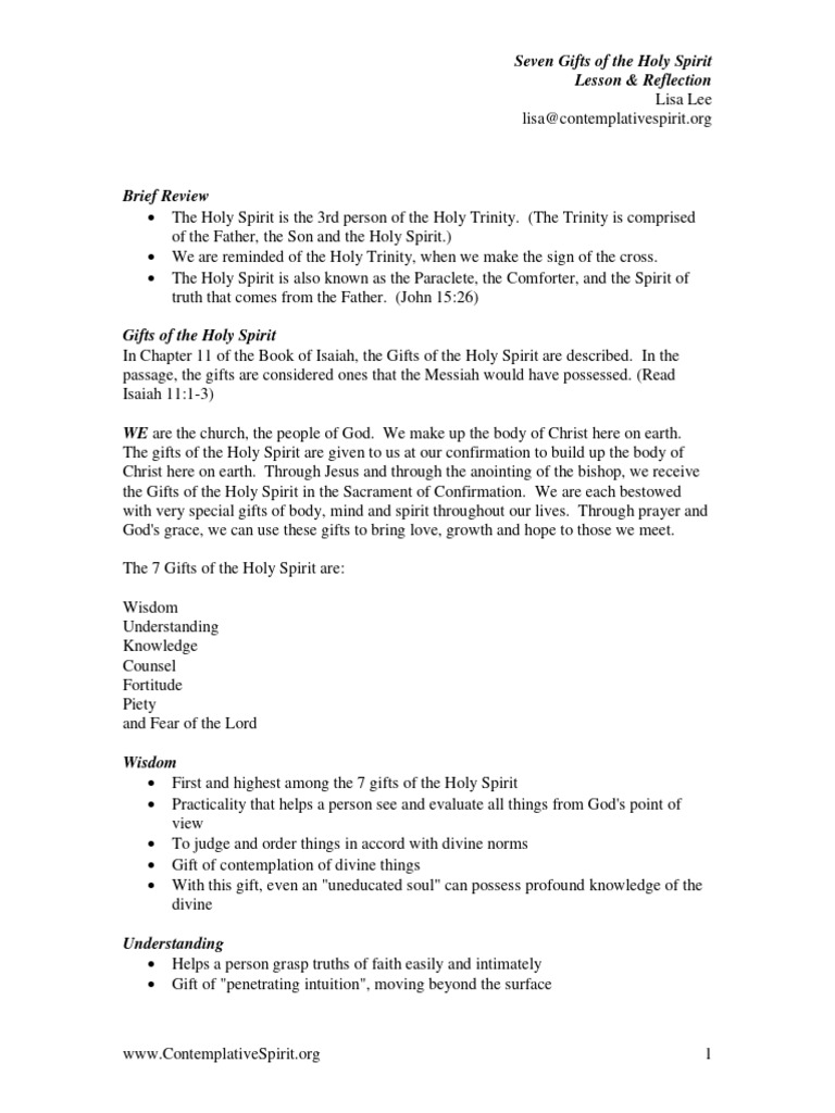 Understanding the Seven Gifts of the Holy Spirit | PDF | Spiritual Gift ...