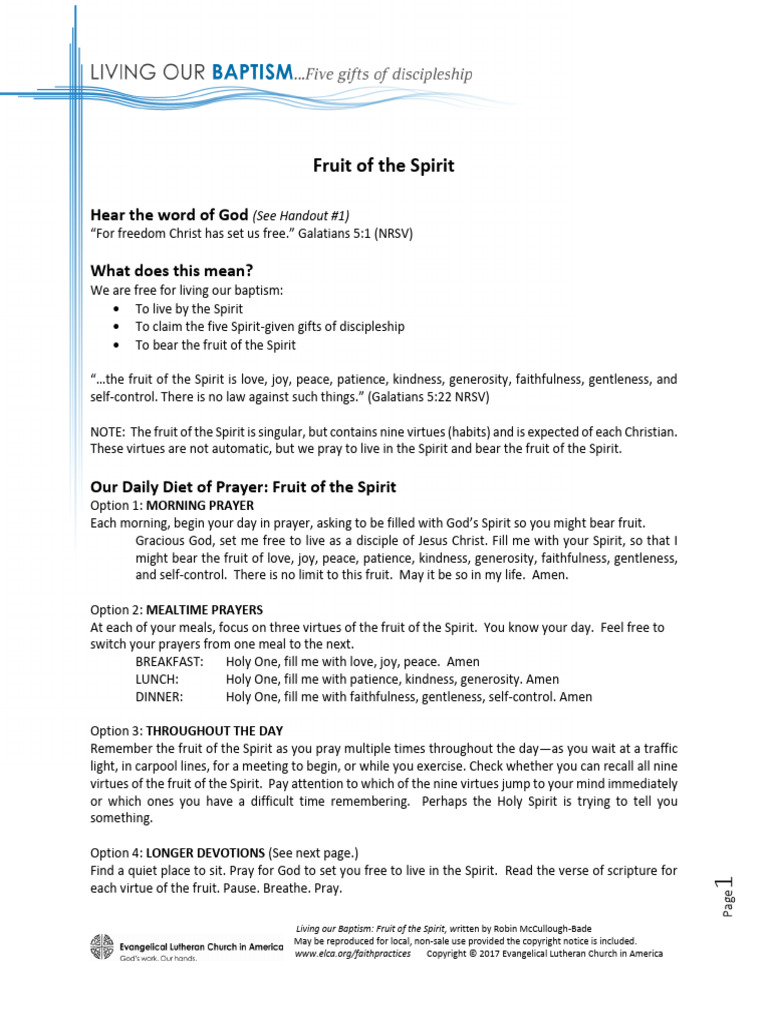Living Our Baptism Bible Study Fruit of The Spirit | PDF | Religion ...