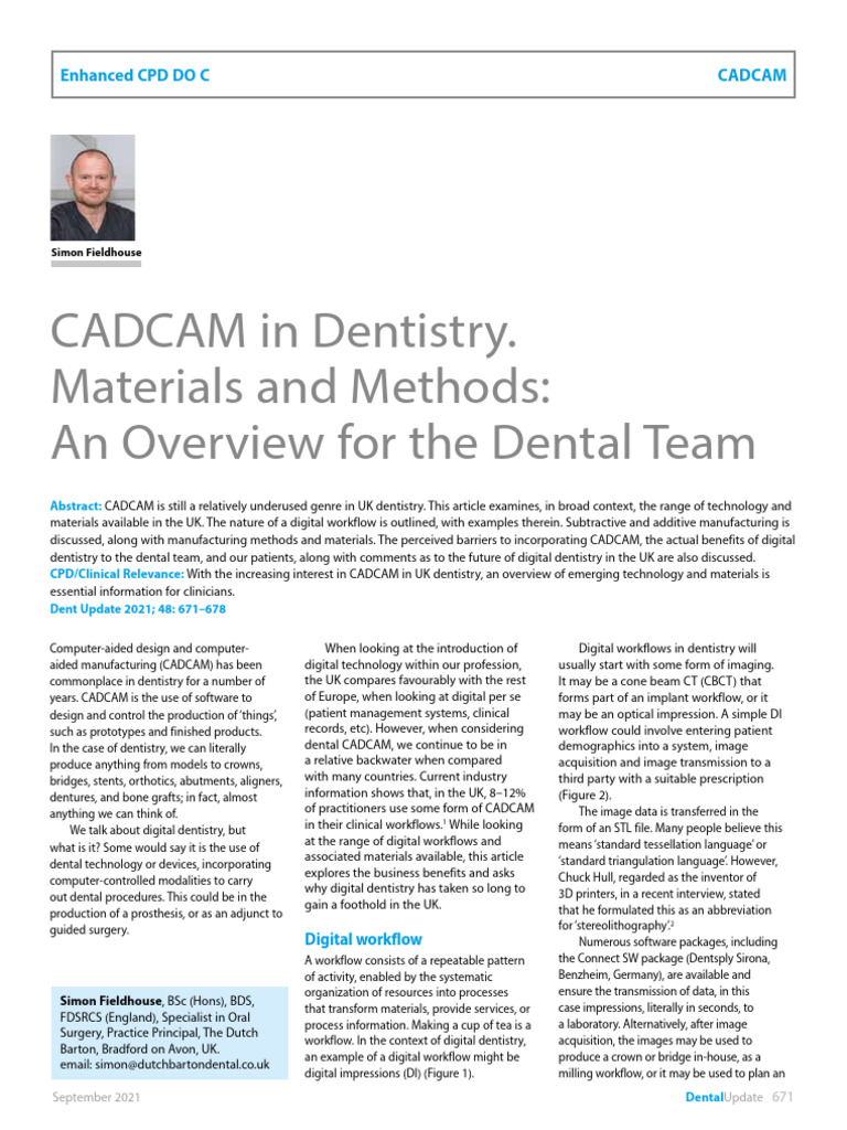 CADCAM in UK Dentistry: Overview | PDF | Art | Computers