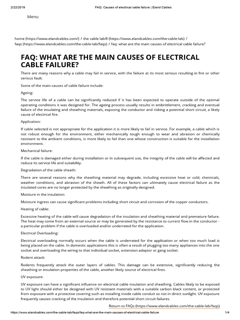 FAQ - Causes of Electrical Cable Failure - Eland Cables | PDF ...